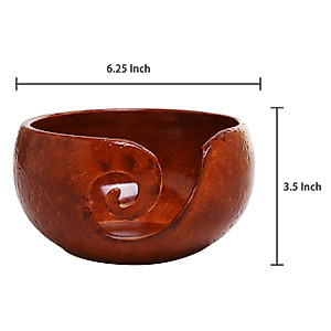 MyGift Knitting Yarn Bowl, Rustic Handcrafted Carmel Ceramic Yarn Ball Holder, Crochet Side Pull Yarn Bowl