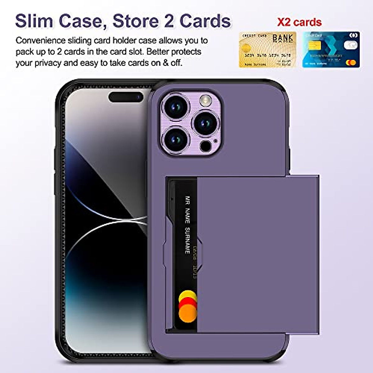 SAMONPOW for iPhone 14 Pro Case with Screen Protector & Camera Cover 4-in-1 Full Body Hybrid iPhone 14 Pro Protective Case Wallet Card Holder Shockproof Bumper Cover for iPhone 14 Pro for Women Men