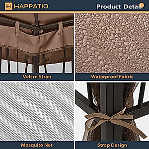 HAPPATIO 10' X 12' Outdoor Patio Gazebo, Outdoor Canopy Gazebo for Garden,Yard,Patio with Ventilation Double Roof with Mosquito Netting,Light Brown