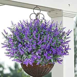 IVITA 6pcs Artificial Lavender Plant Faux Plastic Purple Flowers UV Resistant Lifelike Shrubs for Home Wedding Kitchen Garden Patio Window Box Office Table Centerpieces Indoor Outdoor Decor