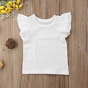 Infant Toddler Baby Girl Top Basic Plain Ruffle T-Shirt Blouse Casual Clothes (2-3 Years, White)