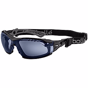 Bolle Safety Rush+ Safety Glasses PLATINUM® with Assembled Foam and Strap, Black & Grey Frame, Smoke Lenses
