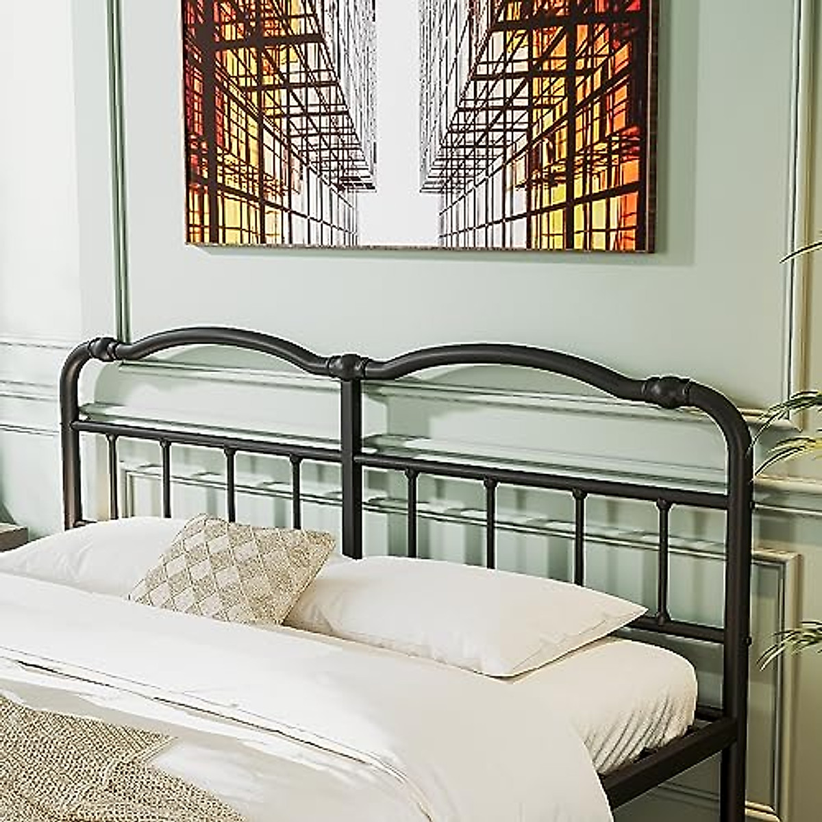 Cleaniago Queen Bed Frame with Headboard and Footboard, Vintage Style, Steel Slats, 14 Inch High and 3500 Pounds Weight Capacity, No Box Spring Needed Platform, Easy Assembly—Black