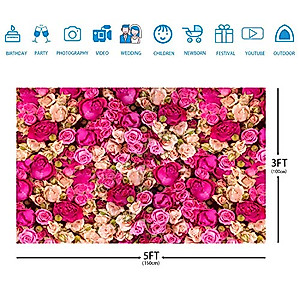 5x3ft Pink Red Rose Flowers Photography Backdrop Valentine's Day Photo Background Baby Shower Wedding Happy Birthday Decoration Mother's Day Backdrop Blossoms Roses Wall Art for Photo Booth Props
