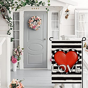 Valentines Day Garden Flag 12×18 Inch Vertical Double Sided Burlap, Love Heart Farmhouse Yard Outdoor Decor DF167