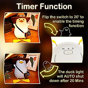 Hinittey Cute Cowboy Duck Lamp, Silicone Duck Light with Cowboy Hat & Mini Camera & USB Rechargeable & Touch Control Dimmable & Timer for Nursery, Birthday Xmas Baptism Gifts for Babys Girls Boys
