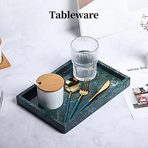 YMXYJM 100% Natural Marble Tray for Bathroom, Genuine Marble Stone Vanity Tray, Luxury Storage Trays for Kitchen, Vanity, Home Decor, Dresser, Non-Resin/Non-Ceramic, 12"x 8"x 1.2", Dark Green