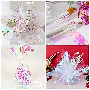 34 x 590 Inch Iridescent Cellophane Wrap Paper Roll, Food Grade Transparent Cellophane Roll Plastic Wrap for Flower, Gifts, Baskets, Arts & Crafts, Treats Wrapping