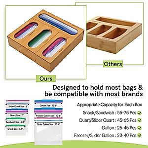 Bamboo Ziplock Bag Organizer for Drawer, BreeRainz Zip Lock Sandwich Bag Organizer, Food Storage Bag Organizer Combo for Quart Slider Gallon Snack Sizes