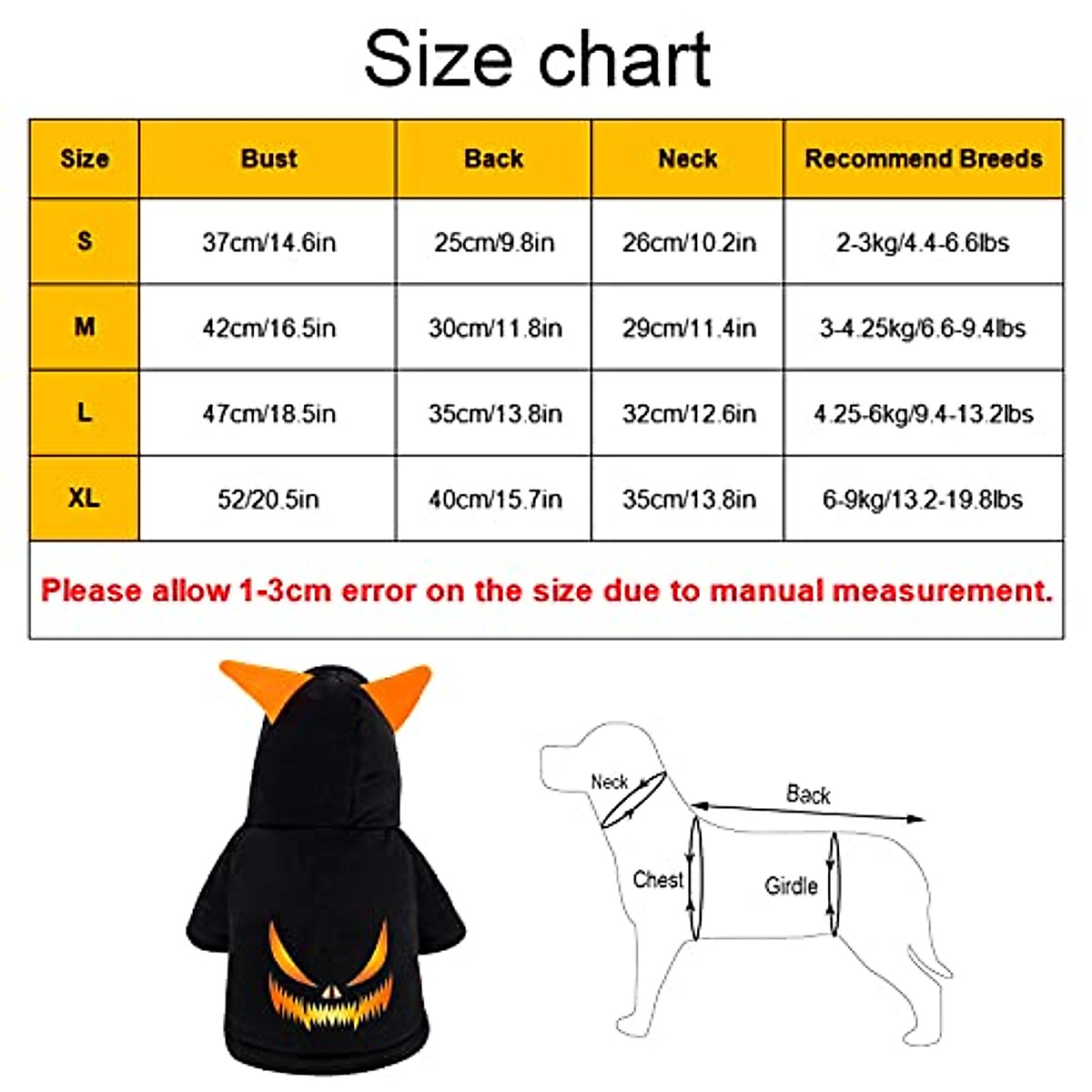 Halloween Dog Costume Pet Puppy Outfits Printed with Evil Pumkin Face Doggie Winter Clothes Sweatshirt Hooded Coat Cat Jumpsuits for Halloween Costume Cosplay Carnival Photography (Small, Black)