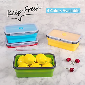 Collapsible Food Storage Containers with Lid, Bundle of 3 Sizes, 12 Pack, Kitchen Stacking Silicone Collapsible Meal Prep Container Set for Leftover, Microwave Freezer Dishwasher Safe, 4 Colors
