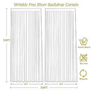 Tao-Ge 10ft x 10ft White Sheer Tulle Backdrop Curtains for Party Wedding Wrinkle Free Curtain Backdrops Drapes for Baby Shower Birthday Party Photo Back Drop Background Home Decorations