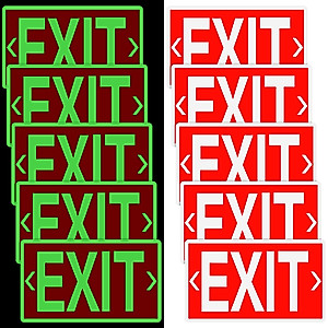 Gilprop 10 Pcs Exit Signs Glow in the Dark Exit Signs for Business 12 x 7 Inch Exit Photoluminescent Signs Stickers with Arrows for Indoor Outdoor for Business, Office, Warehouse