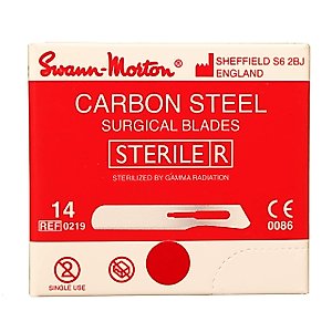 Swann Morton No.14 STERILE Carbon Steel Scalpel Blades - Box of 100 - Brand New Stock Dated 2023 - Made in England (UK) - Finest Precision Blades - Durable Quality for Experts & Professionals