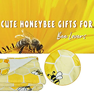 Bee Blanket, Cute Bee Gifts for Women Bee Lovers, Kawaii Bee Throw Blankets, Bees Cozy Soft Cartoon Plush Fuzzy Yellow Blanket, Christmas Birthday Gifts, Bee Hive, Honey Bee Decor Stuff, 50x60 inch