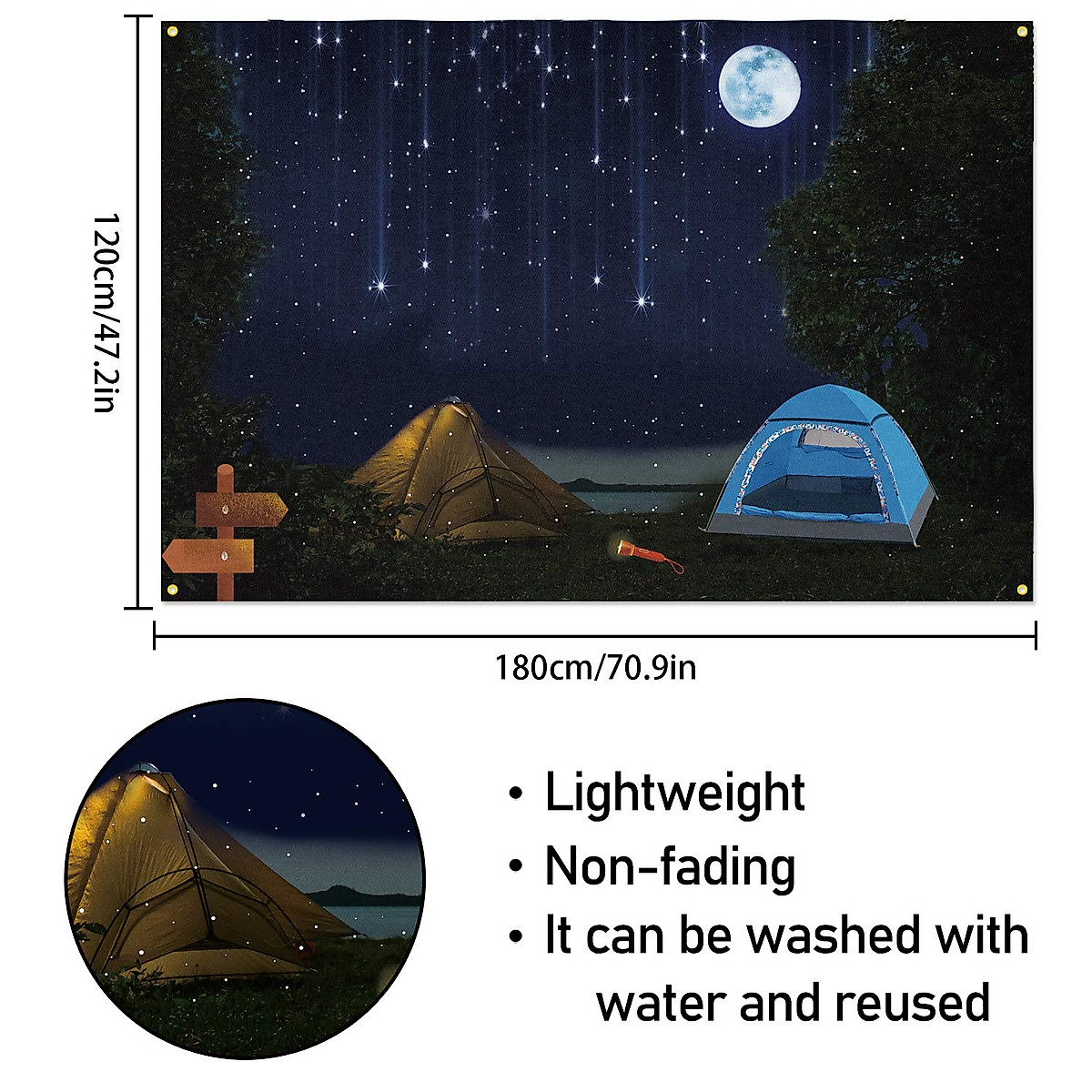 PAKBOOM Meteor Shower Forest Camp Backdrop Banner - Camping Theme Birthday Party Decorations Photo Booth Supplies - 3.9 x 5.9ft