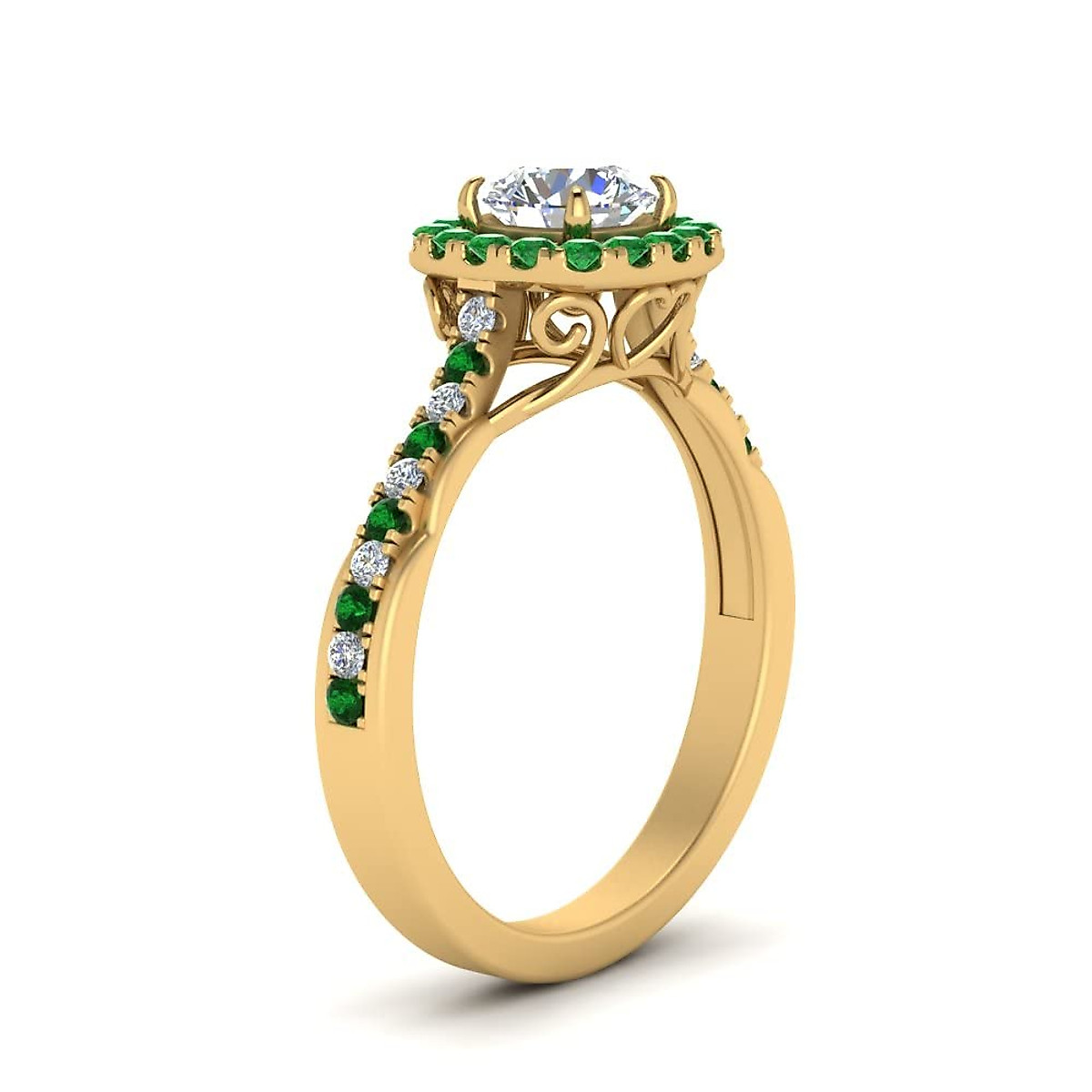 CustomizedGifts Round Cut diamond Halo Engagement Rings with White Diamond in 14K White Gold Birthstone Handcrafted Lightweight Modern Design Eternity Love and Promise Birthday Gift