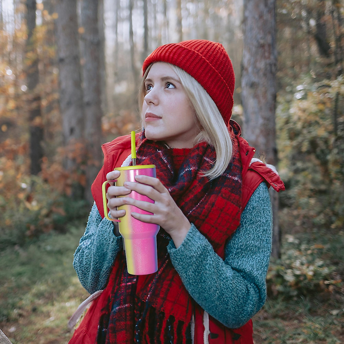 AGH 40oz Tumbler with Handle and Straw Lid, 18/8 Stainless Steel Insulated Coffee Tumbler with lid and straw Leak Proof Travel Mug, Cupholder Friendly Water Bottle for Car Camping, 1 Pack