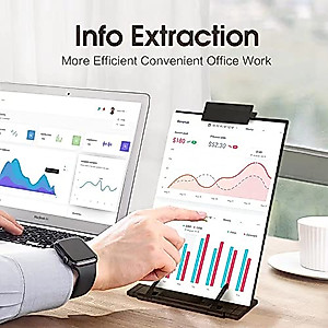 Desktop Document Holder Stand with 7 Adjustable Positions, Black Metal File Organizer Management Copyholder for Typing Speech Reading A4 Letter Music Book Tablet Office, with Paper Clip and Line Guide