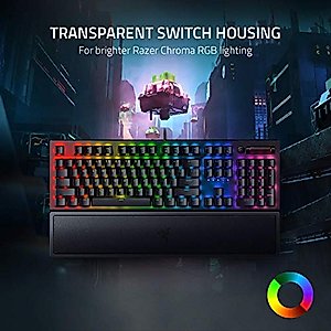 Razer BlackWidow V3 Mechanical Gaming Keyboard: Yellow Mechanical Switches - Linear & Silent - Chroma RGB Lighting - Compact Form Factor - Programmable Macro Functionality - USB Passthrough (Renewed)