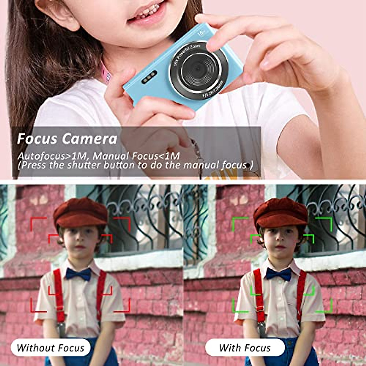 Digital Camera 4K 44MP with 32GB SD Card, 2.4 Inch Point and Shoot Camera with 16X Digital Zoom, Compact Mini Camera Kids Camera for Teens Boys Girls Adults Students Seniors(DC6-X3 Blue1)
