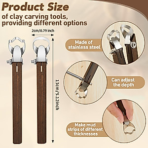 Therwen 5 Pieces Sculpture Scraper Clay Extruder Tool Pottery Carving Pottery Cup Handle Shape Tool Teacup Mug Handgrip Clay Cutters with Wooden Handle for Cup Making Ceramic Sculpture Craft