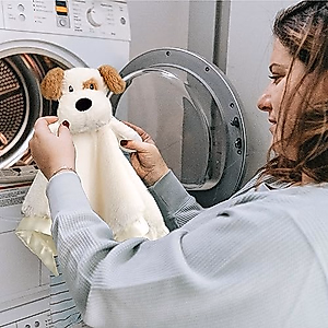 BEILIMU Dog Security Blanket Soft Lovey Baby Stuffed Animal with Satin Backing for Newborn Boys and Girls, Lovely Unisex Puppy Snuggle Toy, Khaki 14 Inch