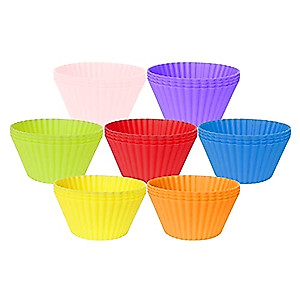28 Pack Silicone Baking Cups, 7 Colors 2.64 inches Muffin Cups, Reusable Cupcake Mold, Non-Stick Cake Lining