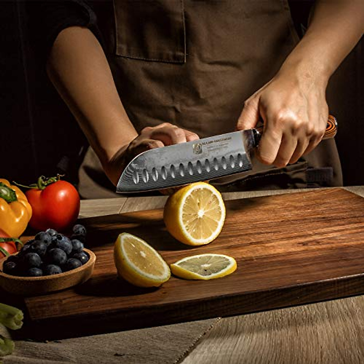 Professional Damascus Chefs Knife, 67-layer Handmade 7" Damascus Santoku Knife, Japanese VG10 Super Steel Core