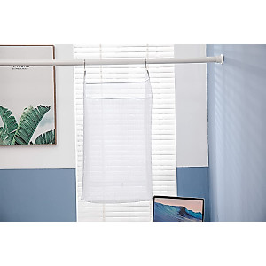 Jelier Hanging Breathable Mesh Laundry Hamper Basket,Portable Heavy Duty Hanging Laundry Bag with Two Hangers (white)