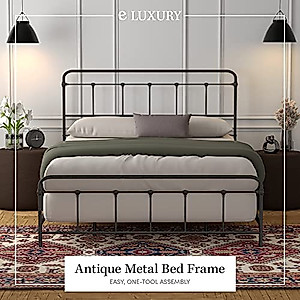 eLuxurySupply Metal SNAP Bed Frame - Carbon Steel with Black Finish Folding Bed Frame - Easy Assembly with Headboard and Footboard - Sturdy Steel Construction Bed Base - California King Size