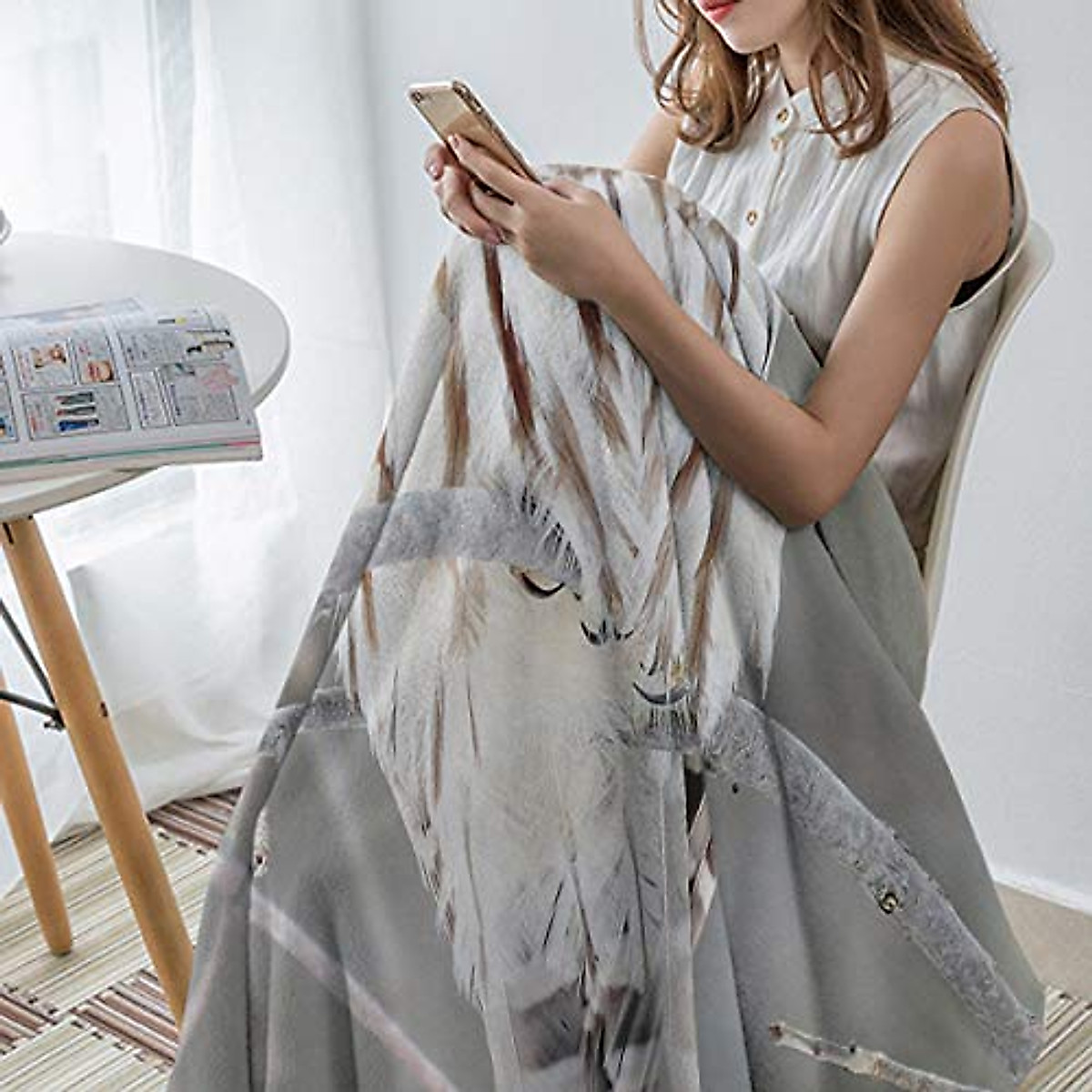 Greeeen Plush Fleece Throw Blanket | Fuzzy, Soft, Warm, Cozy, Reversible Blanket for Bed Couch Sofa Chair Travel- 39 x 49 Winter Owl