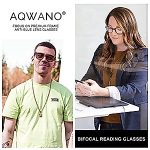 AQWANO Bifocal Reading Glasses UV400 Protection Lightweight Quality Sun Fashion Readers With Clear Top Outdoor Driving Eyeglass for Men Women, 2.0