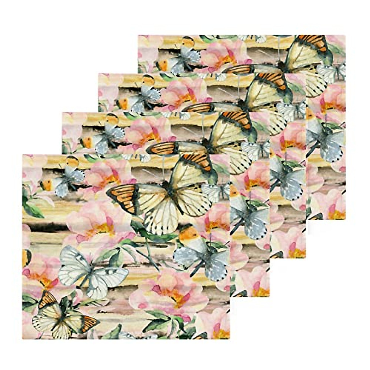 Butterfly Beige Washcloth 12x12in Set, 6 Pack Absorbent Cotton Towel Square Kitchen Dishes Towels, Soft Cleaning Face Hand Towel Fast Drying