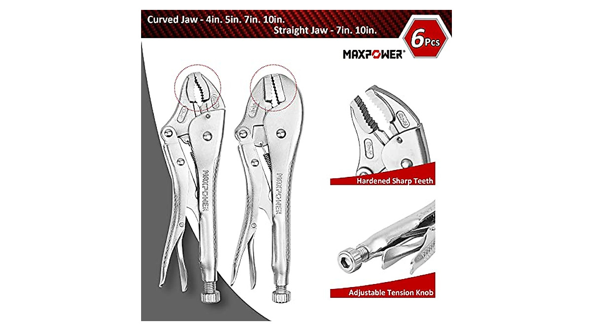 MAXPOWER Locking Pliers Set - Heavy Duty Tools with C-Clamps and Bag