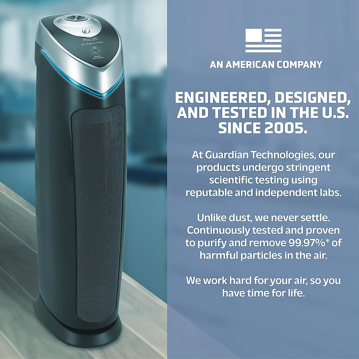 GermGuardian Air Purifier with HEPA 13 Filter, Removes 99.97% of Pollutants, Covers up to 915 Sq. Foot Room in 1 Hr, UV-C Light Helps Reduce Germs, Zero Ozone Verified, 28", 2-Pack, Gray, AC50002PK