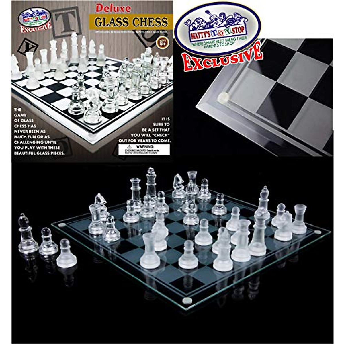 Matty's Toy Stop Deluxe Frosted & Clear Glass Chess Set (14") Large