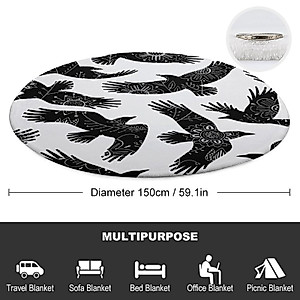 LAKIMCT Abstract Bird Round Blanket for Couch Bed Throw Blanket, Aesthetic Decorative Blanket for Travel Camping Comfy Blanket, 60 Inch