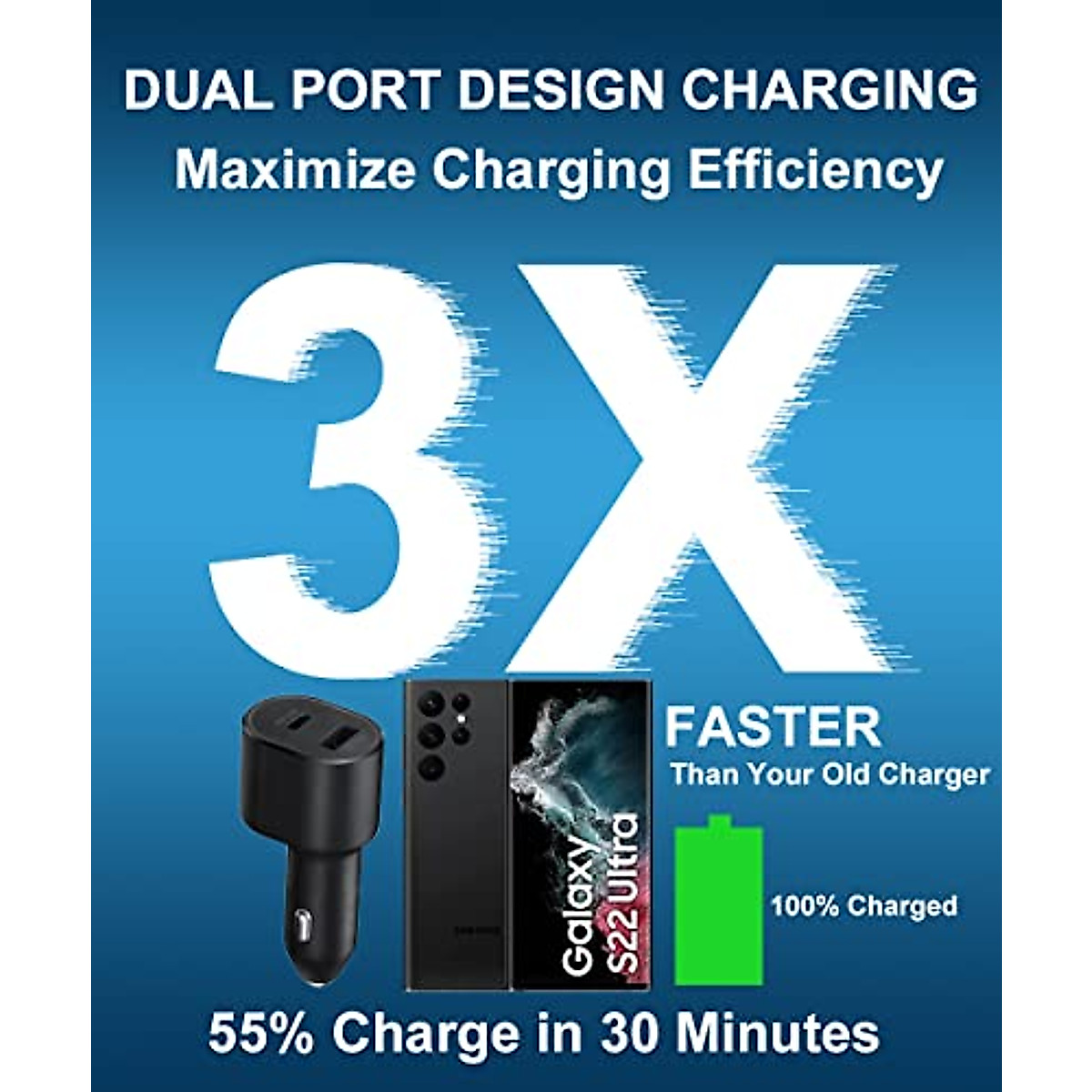Samsung 60w Car Charger Super Fast Charging 2.0 Dual-Port (45W+15W) with USB C to C Cable fo Samsung Galaxy S23,S22,S21/S21 Ultra/ S21 Plus 5G,Note 10/10+ 5G Z Fold 3 5G, S20/Note 20, Tab S7/S7+