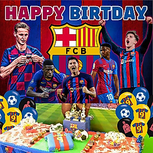 Barcelona Birthday Party Decoration,Soccer Party Photo Background 5 x 3 FT and 18 Pcs Balloon,Football Merch Party Backdrop Supplies
