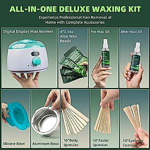 VENNCO Premium Digital Waxing Kit - Wax Melt Warmer Kit For Sensitive Skin Coarse Hair Removal - 14oz Hard Wax Beads & Silicone Liner -For Body Face Leg Bikini Brazilian -Home Waxing Kit For Women Men