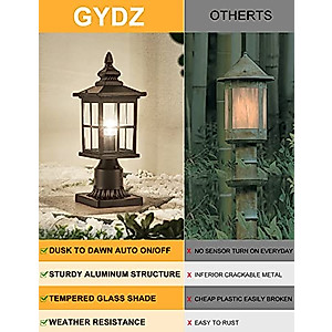 GYDZ Outdoor Dusk to Dawn Post Light, Outdoor Lamp Post Light Fixture, Exterior Pier Light Post Mount Light Head with Clear Glass for Garden, Matte Black, 2 Pack