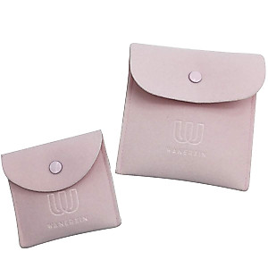 wanerxin Pack of 2 PCS Velvet Jewelry Pouch with Snap Button for Necklaces Bracelet Rings Watch (Pink)