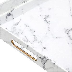 American Atelier Marble Rectangle Tray with Handles-White/Gray, 14" x 19" x 2", (1270527)