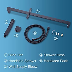 YUESIMATE Round Hand Held Shower Head with Slide Bar, Brass Shower Slide Bar Matte Black, Adjustable Height Shower Head with Handheld Spray, Shower Wand Holder, 59.06-Inch Shower Hose