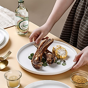 QFULL Ceramic White Dinner Plate Set of 6, 8 Inch Cutlery Set, Pizza Salad Pasta Steak Porcelain Plate Restaurant Dishes, Salad Plate, Anti-Scratch Round Plate