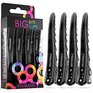 Framar Black Big Bite Clips - Set of 4 Professional Hair Clips – Hair Clips for Styling, Clips for Hair, Metal hair Clips - Extra Grip & Durable
