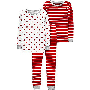 Simple Joys by Carter's Baby 3-Piece Snug-fit Cotton Holiday Pajama Set, Red Stripe/White Hearts, 18 Months