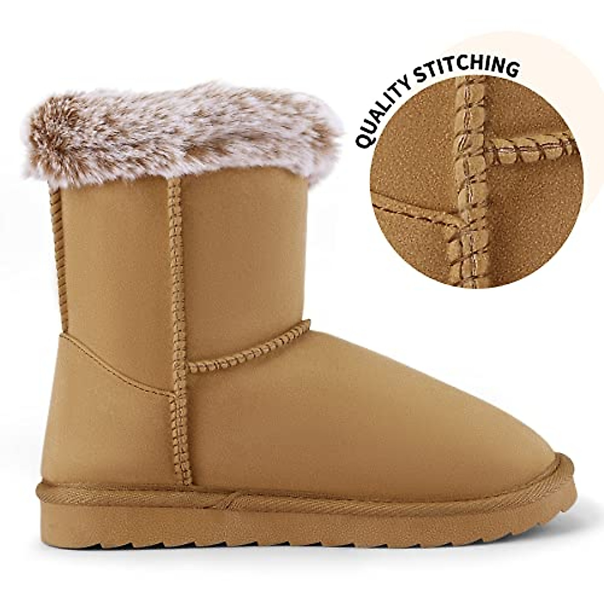 K KomForme Girls Kids Snow Boots Warm Fur Lined Slip On Outdoor Winter Shoes Lightweight Comfy（Little/Big Kids）