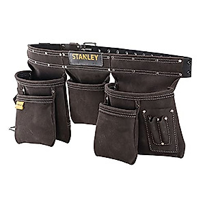 STANLEY Leather Tool Belt Pouch Apron, Multi-Pockets Storage Organiser, Hammer Loop, STST1-80113